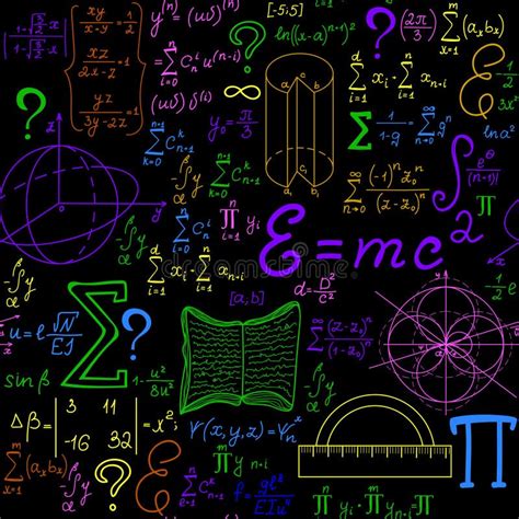 Multicolored Math Vector Seamless Pattern With Handwritten Physics And Mathematical Formulas