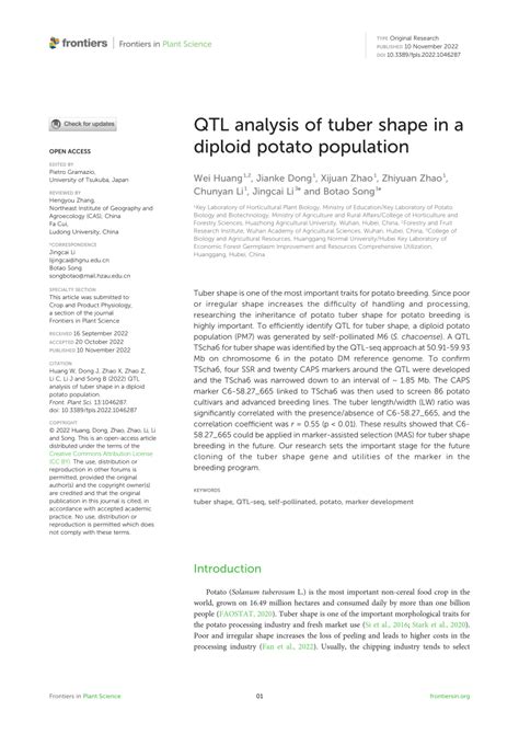 Pdf Qtl Analysis Of Tuber Shape In A Diploid Potato Population