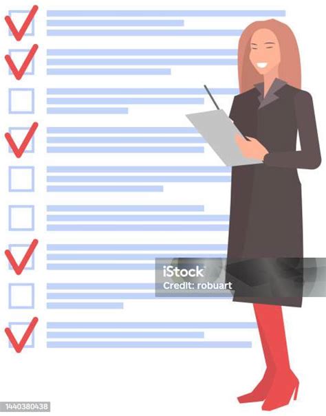 여자는 목록과 계획 일정에 가까이 서 있습니다 계획 완료 작업 완료 시간표 개념에 대한 스톡 벡터 아트 및 기타 이미지 개념 경영자 계획 Istock