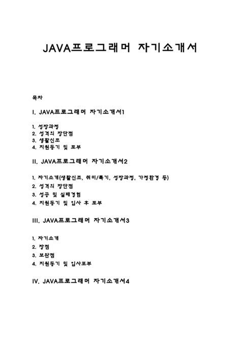 Java프로그래머 자기소개서 자소서 자기소개서