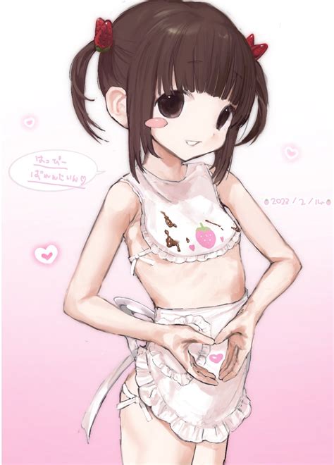 Youyuu Melt Yo Original Highres Girl Apron Black Eyes Blush Stickers Brown Hair