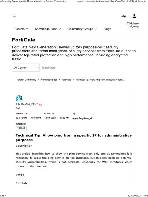 Allow Ping From A Specific Ip For Adminis Fortinet Community Pdf Internet Protocols