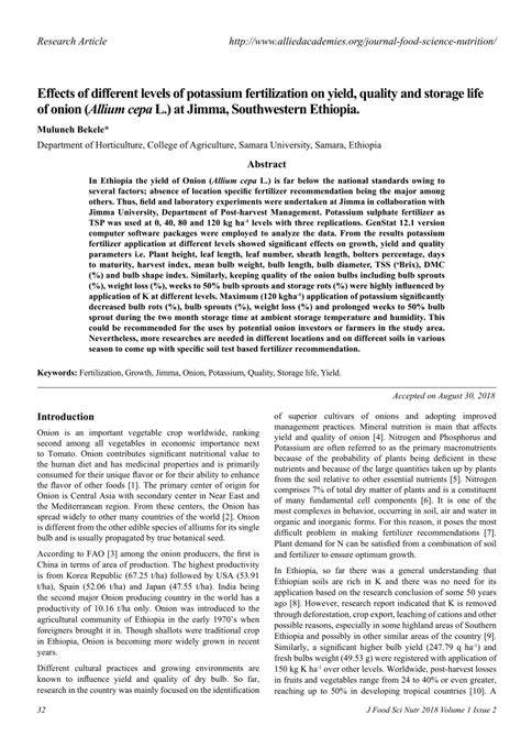 Pdf Effects Of Different Levels Of Potassium Fertilization On Yield Quality And