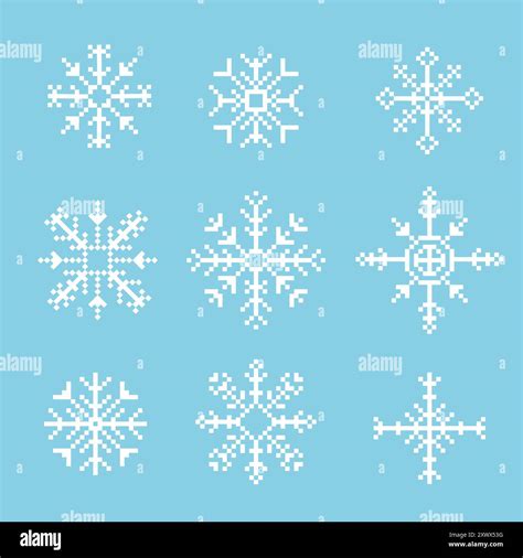Pixel Snowflake Winter Retro Pixilated 8 Bit Game Stamp Holiday Flake Ornament Simple Crystal
