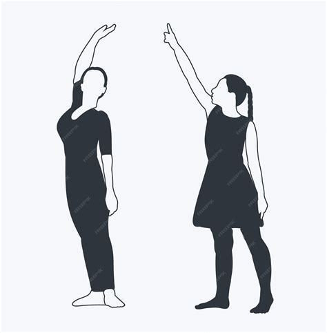 Рисунок двух девушек с поднятыми руками Премиум векторы