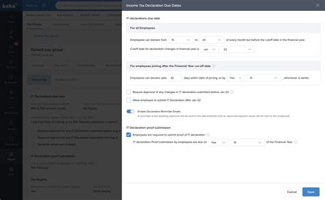 configuring tax declaration settings
