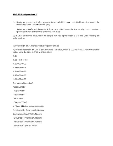 Math 1208 Assignment Unit 2 Math 1208 Assignment Unit 2 Sepals Are Greenish And Often Resemble