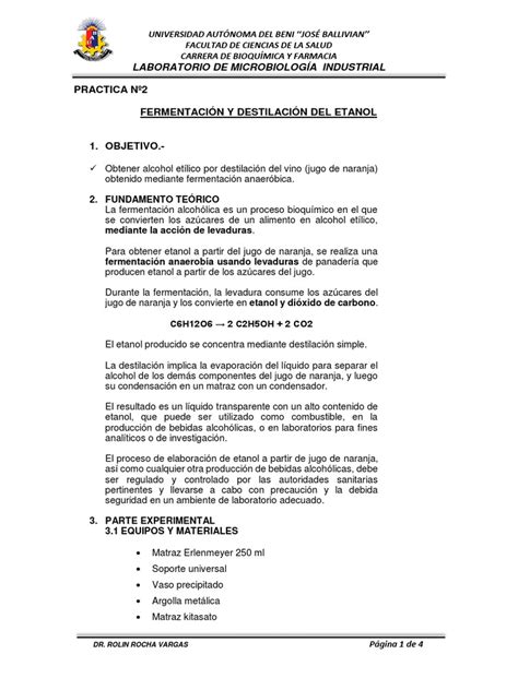 Fermentacion Y Destilacion Del Etanol Pdf Etanol Química