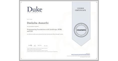 Completion Certificate For Programming Foundations With Javascript