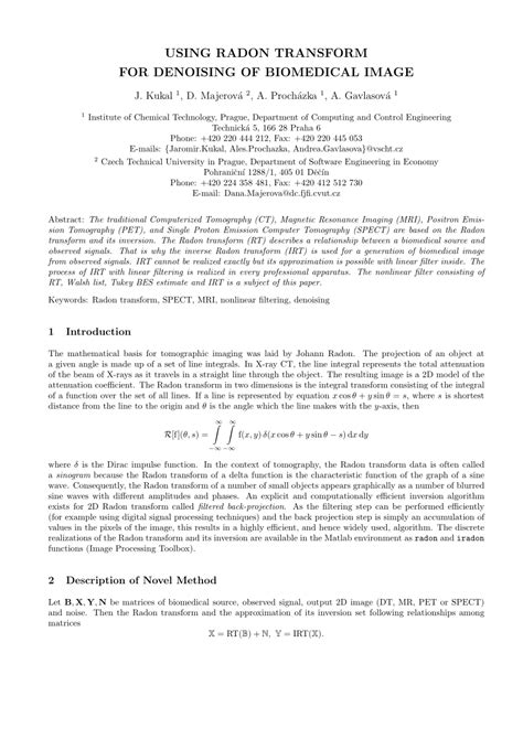Pdf Using Radon Transform For Denoising Of Biomedical Image
