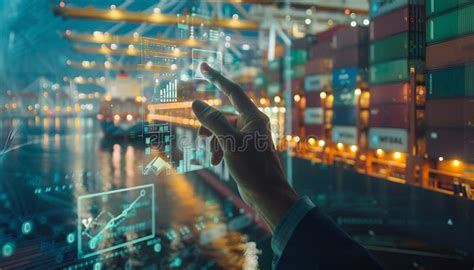 Businessman Holding Virtual Interface Panel Of Global Logistics Network Distribution And