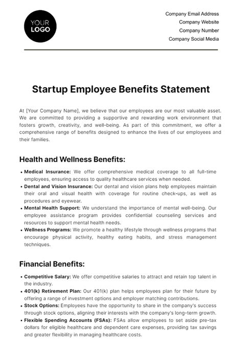 Free Startup Employee Benefits Statement Template To Edit Online