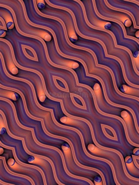Symmetrical Pattern With Small Balls On Wavy Surface With Trendy Purple Orange Gradient 3d