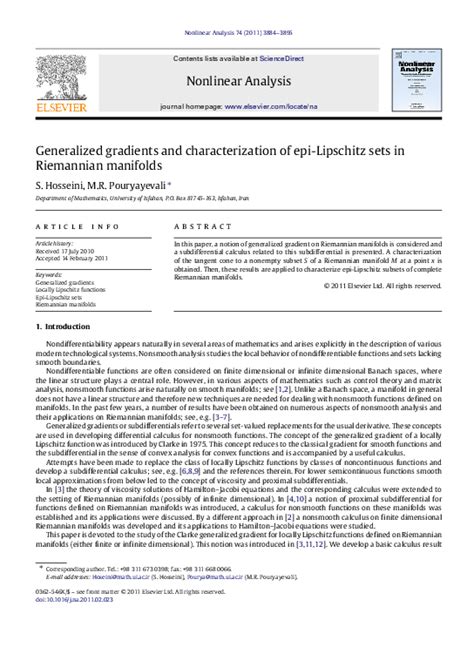 Pdf Generalized Gradients And Characterization Of Epi Lipschitz Sets In Riemannian Manifolds