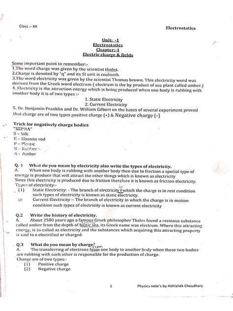 Class 12th Chapter 1 Unit 1 Physics Pdf