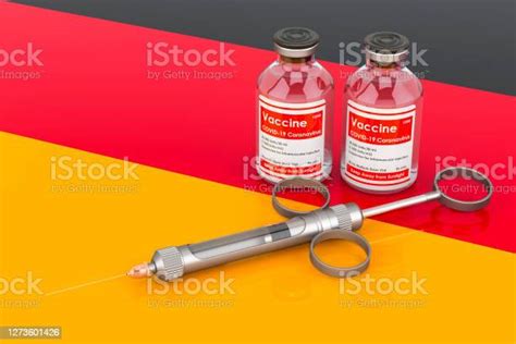 독일 개념에서 예방 접종 독일 국기에 주사기가 있는 백신 병 흰색 배경에서 격리된 3d 렌더링 0명에 대한 스톡 사진 및 기타 이미지 Istock