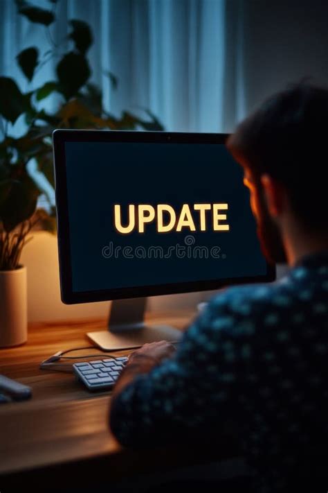 It Professional Updating Software On Workstation Illuminated Update Message Prominent On