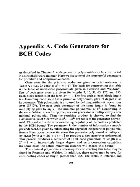 Appendix A Code Generators For Bch Codes Pdf Computer Science