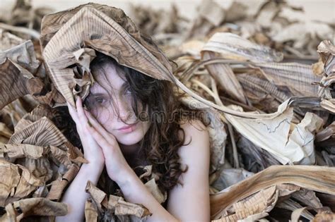 Sexy Sensual Seductive Alluring Young Woman With Curly Hair Lies