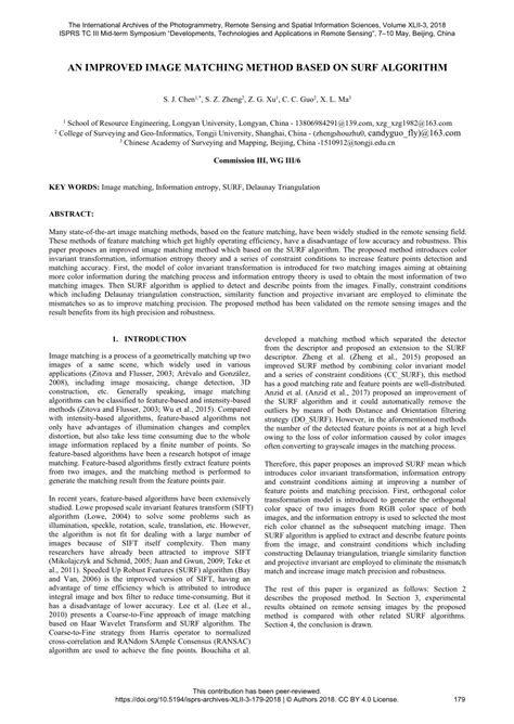 Pdf An Improved Image Matching Method Based On Surf Algorithm