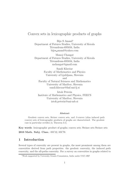 Pdf Convex Sets In Lexicographic Products Of Graphs