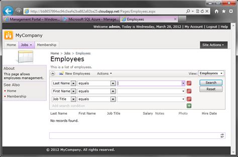 Code On Time Windows Azure Creating A Database
