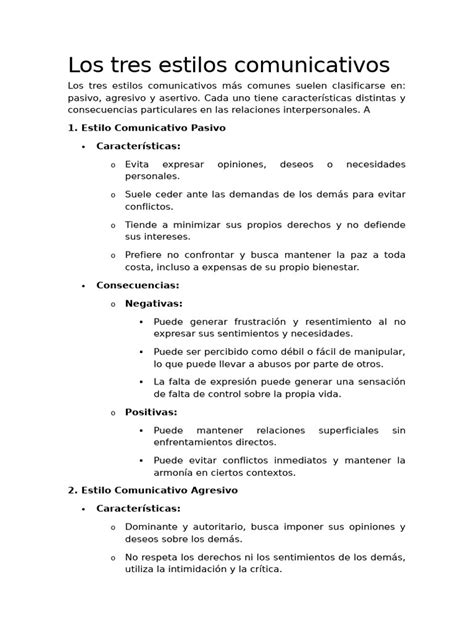 Los Tres Estilos Comunicativos Pdf Ciencias Del Comportamiento