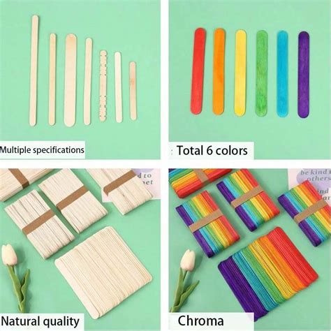 50pcs Natural Wooden Color Ice Cream Sticks Diy Colored Wooden Sticks