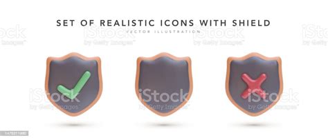흰색 배경에 격리된 방패가 있는 3d 현실적인 아이콘 세트 벡터 그림 귀여운에 대한 스톡 벡터 아트 및 기타 이미지 귀여운 막는 동작 방패 Istock