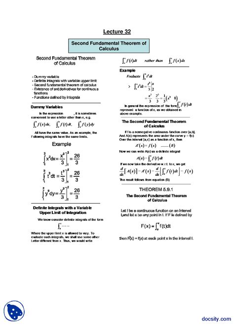 Second Fundamental Theorem Of Calculus General Mathematics Lecture Handout Docsity