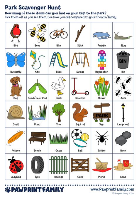 Park Scavenger Hunt Printable Printable Scavenger Hunt