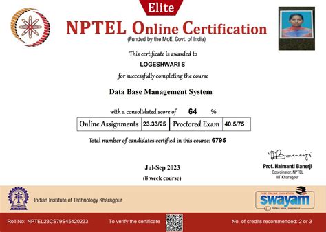 Completed Dbms Certification Program In Sep 2023 Logeshwari S Posted