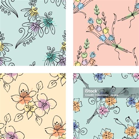 꽃 잎 장식 요소 얼룩 오 점 완벽 한 꽃 패턴의 벡터 집합 드롭 손으로 그린 등고선 및 스트로크 낙서 스케치 스타일 그래픽 벡터 그림 그리기 귀여운에 대한 스톡 벡터 아트