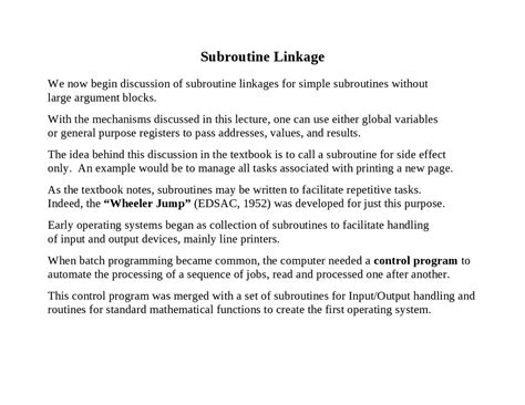 Subroutine Linkage Assembly Language Programming Handout Cpsc