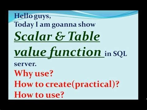 Scalar And Table Value Function In Sql SQL Tutorial Part 6 YouTube