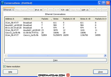 Wireshark Statistics Conversations Ethernet