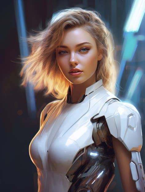 Premium Photo Beautiful Girl Futuristic Android Cyborg On Future