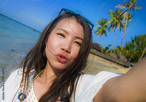 Self Portrait Of Gorgeous Beautiful And Happy Asian Korean Or Chinese
