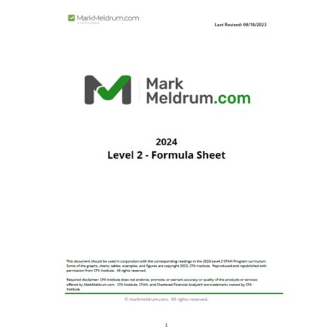 2024 Cfa Mark Meldrum Notes Formula Sheet Level 2