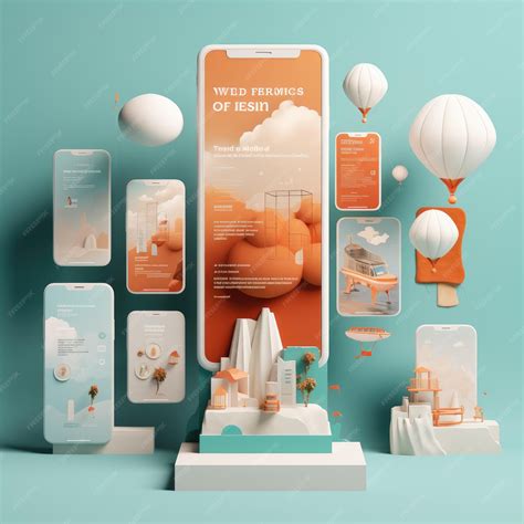 Premium Ai Image Immersive 3d Showcase Captivating Turquoise Blue And Orange Ui Design Screens