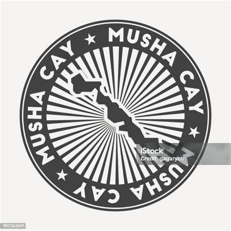 무샤 케이 라운드 로고 빈티지 여행 배지 와 원형 이름 와 지도 와 섬 벡터 삽화 Musha Cay의 휘장 로고 라벨 스티커 또는 배지로 사용할 수 있습니다 Us