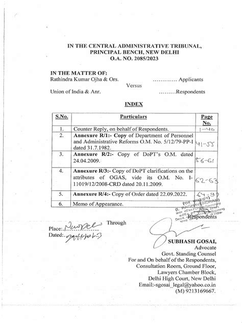 Rathindra Kumar Ojha Vs Uoi Counter Cat Pdf