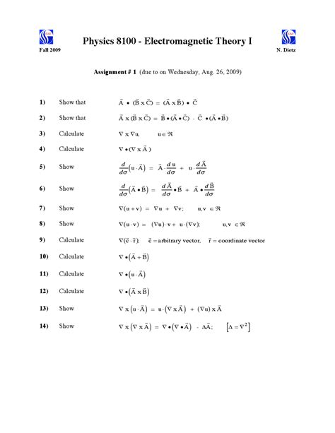 14 Questions On Electromagnetic Theory I Assignment 1 Phys 8100