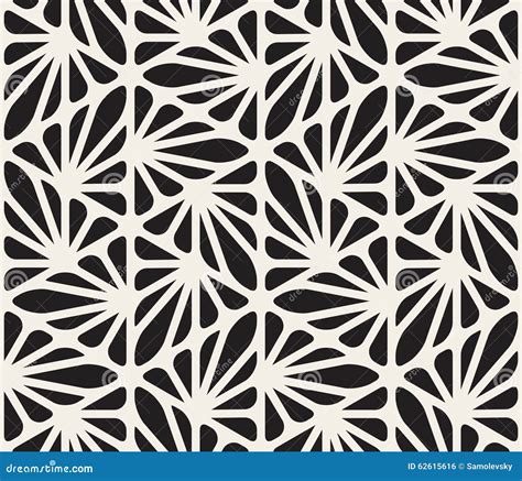 Vector Seamless Black And White Floral Organic Triangle Lines Hexagonal Geometric Pattern Stock