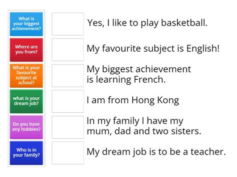 Match The Question And Answer Match Up