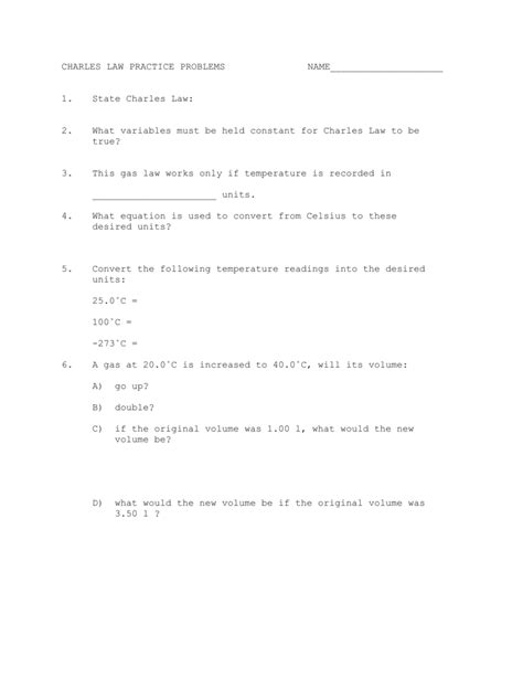 Charles Law Practice Problems