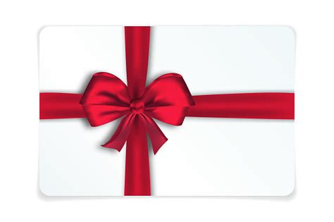 빨간 활과 리본이 있는 사실적인 기프트 카드 선물 골판지 종이 카드 템플릿의 벡터 그림 빈 바우처 또는 쇼핑 증명서 3차원 형태에 대한 스톡 벡터 아트 및 기타 이미지