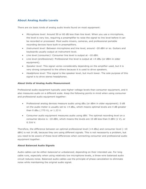 About Analog Audio Levels About Analog Audio Levels