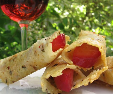 Parmesan Rosemary Tuile With Rosé Poached Plums