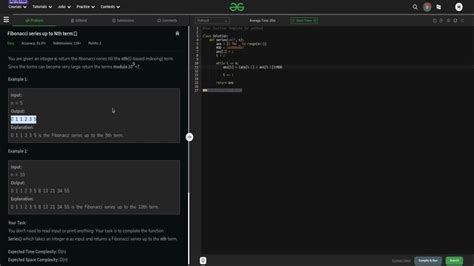 Geeksforgeeks Fibonacci Series Up To Nth Term Youtube